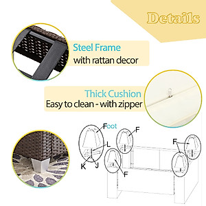 LOKATSE HOME Patio Wicker Ottoman Outdoor for Garden Yard Deck Poolside, Beige