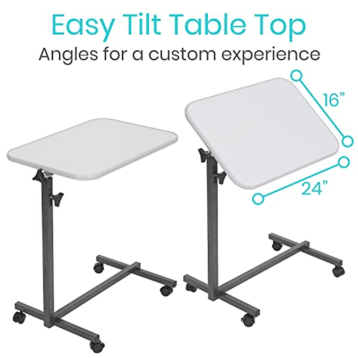 Vive Compact Overbed Table - Over Hospital Bed Tray - Rolling for Home Use or Medical - Adjustable Height, Tilt Top and Swivel Wheels - for Reading, Laptop, Eating, Bedridden, Elderly and Seniors