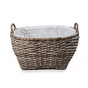 The Basket Lady Oval Kubu Wicker Laundry Basket, 25 in L x 19 in W x 14 in H, Serene Grey