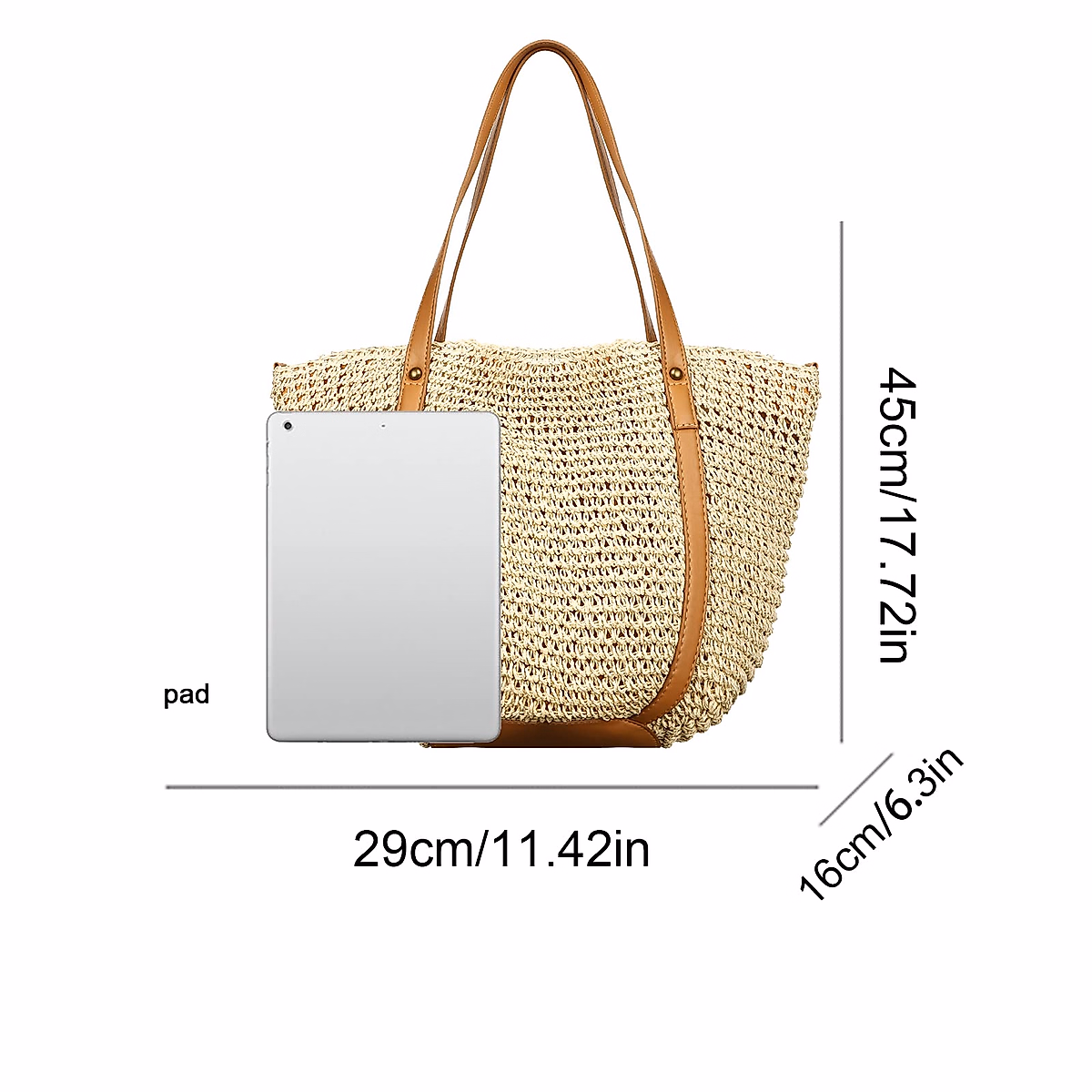 Gets Handmade Beach Bag for Women Straw Bag Handwoven Natural Summer Shoulder Bag (Beige)