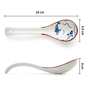 Soup Spoon Set of 4 Ceramic Chinese Soup Spoons Ramen Spoons for Pho Noodle Cereal Dumpling
