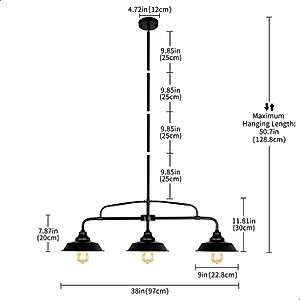 PUZHI HOME Black Pendant Lighting Fixture, 3-Lights Modern Farmhouse Chandelier with Metal Island Lights for Kitchen for Dining Room Hallway Pool Table