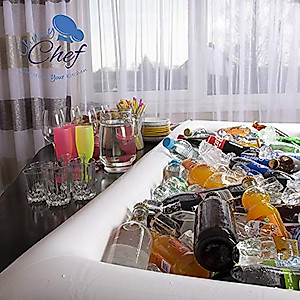 Inflatable Pool Table Serving Bar - Large Buffet Tray Server with Drain Plug - Keep Your Salads & Beverages Ice Cold - for Parties Indoor & Outdoor use Bar Party Accessories (White)