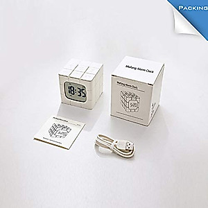 Digital Time Cube with Calendar, 2 Alarm Settings, Night Light, 1-60 Minutes Timer. 10 Level Brightness. (White/White Button/White SCRENN) Magic Cube Design