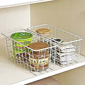 LeleCAT Hanging Kitchen Baskets For Storage Adhesive Sturdy Small Wire Storage Baskets with Kitchen Food Pantry Bathroom Shelf Storage No Drilling Wall Mounted,2 PACK,White