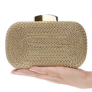WANLIAN Womens Straw Clutch Summer Evening Handbag Beach Purse Woven Straw Bag Envelope Clutch (Gold)