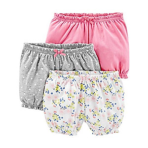 Simple Joys by Carter's Baby Girls' Bloomer Shorts, Pack of 3, Grey Hearts/Pink/White Floral, 12 Months