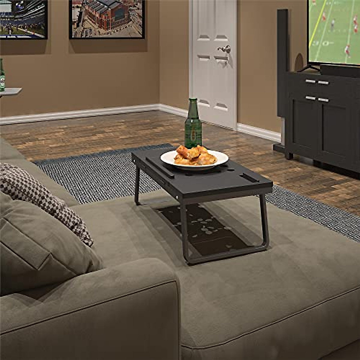 COSCO Folding Laptop, Black w/Cup & Electronic Device Holder, Adjustable & Portable Desk Activity Tray, 1 Pack