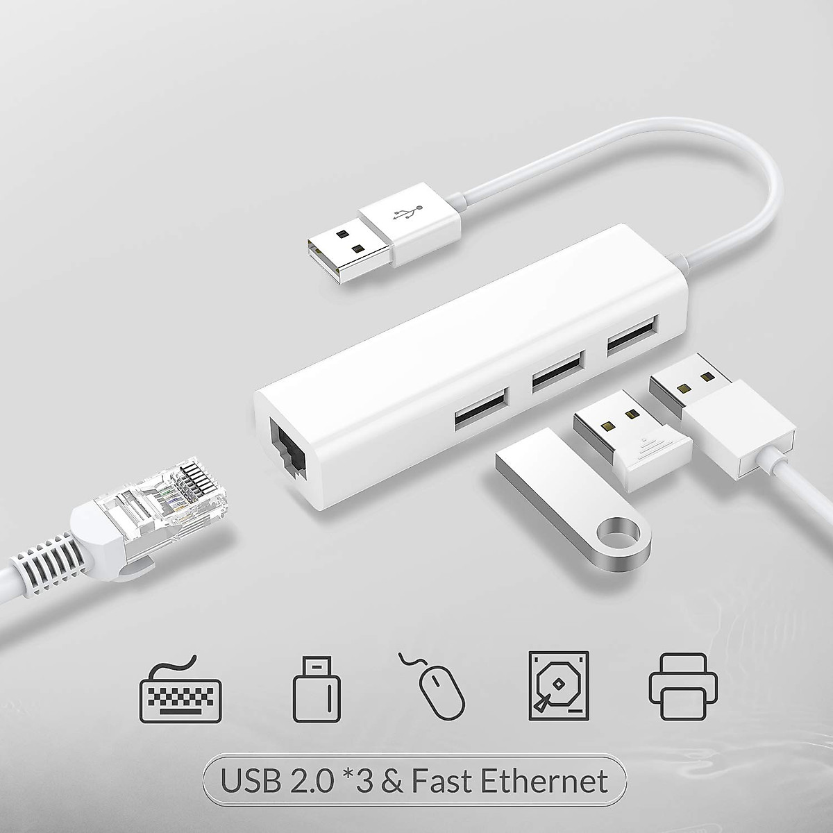 LENTION 3 USB Ports Hub with RJ45 LAN Adapter Laptop Ethernet Dock Network Extender Compatible MacBook Air/Pro (Previous Generation), Chromebook, Windows Laptop, More (CB-USB-HUB-WHI)