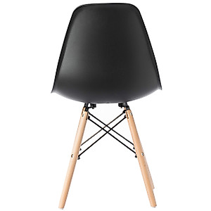 Fabulaxe Mid-Century Modern Style Plastic DSW Shell Dining Chair with Solid Beech Wooden Dowel Eiffel Legs, Black
