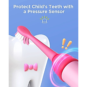 Bitvae Kids Electric Toothbrush, Child Toothbrush, Toddler Electric Toothbrush for Boys and Girls, Pink Blue Toothbrush, Kids Toothbrush with 3 Modes, Pressure Sensor