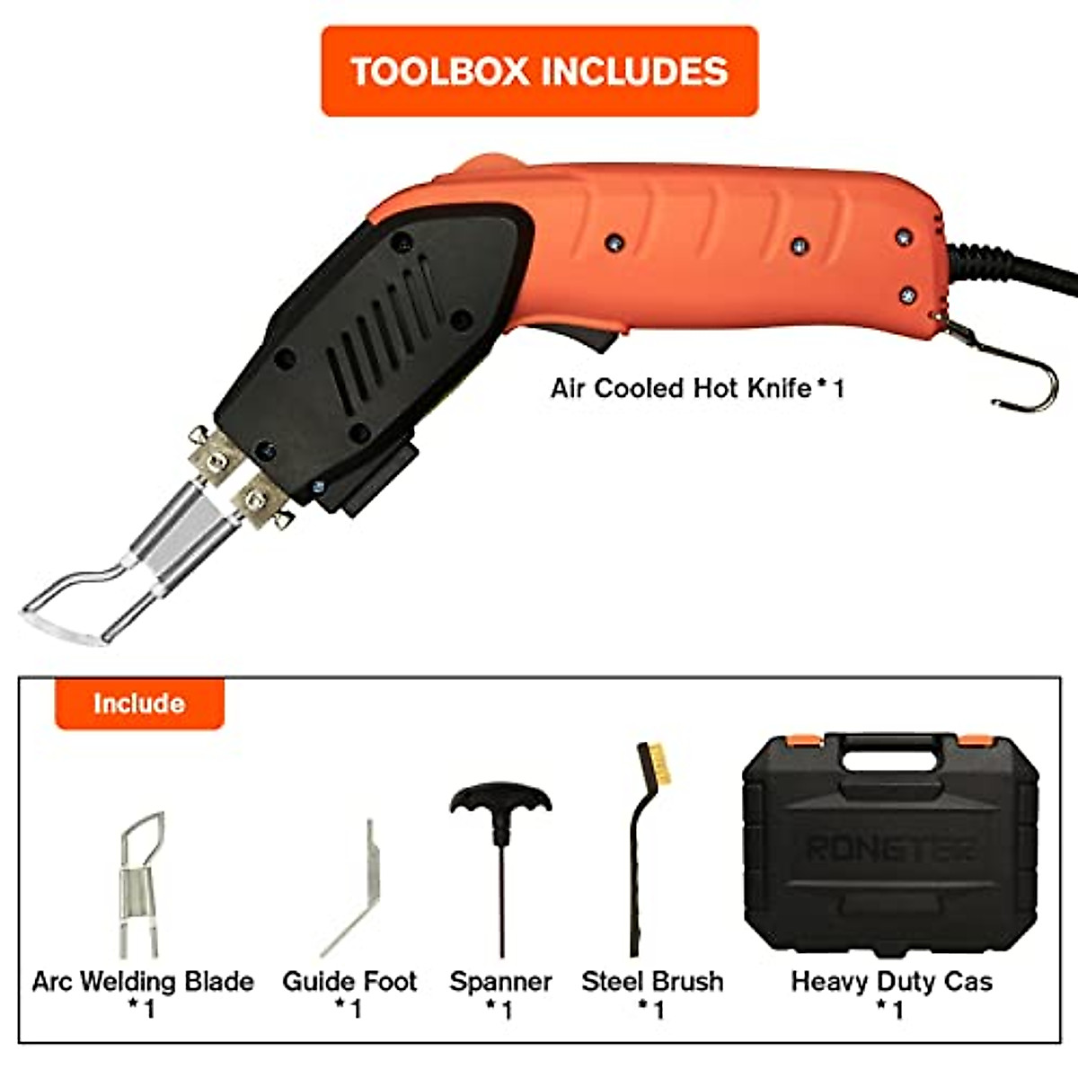 RONGTER Fabric Cutter Rope Cutter Utility Knife, Air Cooled Electric Hot Knife Foam Cutting Tool with Adjustable Power Blades for Cutting Belt Cloth