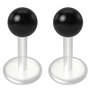 Evonix 2pc Black Labret 16g Flexible Studs Bioplast Clear Plastic Bioflex Monroe Lip Piercing Jewelry 6mm