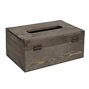 Distressed Wooden Rustic Facial Tissue Box Holder Tissue Box Cover Napkin Dispenser for bathroom Living room dining room bedroom toilet (Grey)