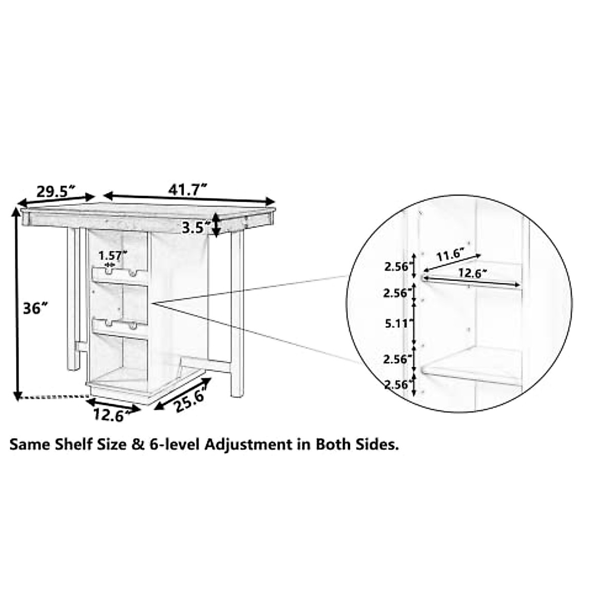 Knocbel Farmhouse 4-Person Counter Height Rectangular Dining Table with Adjustable Shelves and Wine Rack, Wooden Kitchen Dining Room Small Space Furniture (Brown and Blue)