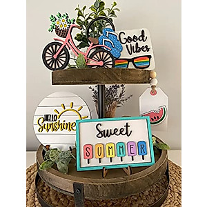 Summer Tier Tray Decor Summer Decor Summer Time Hello Summer Hierarchical Tray Decorative Set Summer Chevron Board Logo Rural Farmhouse Decorative Decorations Signs