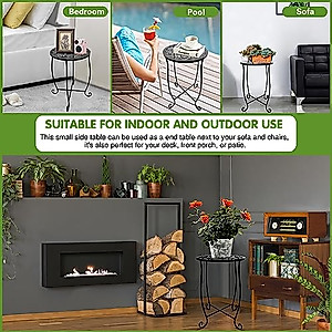2 Pack Indoor Outdoor Side Tables, Weather Resistant Metal Patio Side Table, Small Round Outdoor End Table Side Table for Patio Yard Porch Balcony Garden Bedside, Plant Stand for Indoor Outdoor
