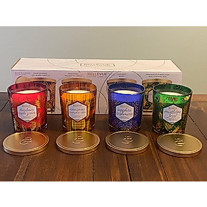 Bellevue Luxury Candles, 4 Soy Blend Candles 12 oz Each, Removable Labels, Lead-Free Wicks, Fragrances with Essential Oils