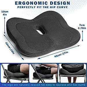 Memory Seat Cushion for Coccyx Sciatica Hemorrhoid Tailbone Back Pain Relief,Memory Foam Ergonomic Posture Seat Pads for Office Chairs, Wheelchair, Kitchen Chairs, Recliner, Car Seats (Grey)