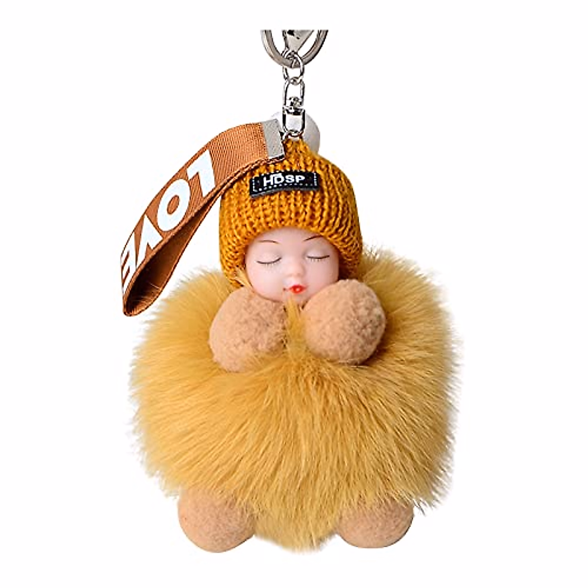 Keychain Handbags Pendants with Sleeping for Babies Car Or Baby Sleeping Furry Personal Alarm with Light (P, One Size)