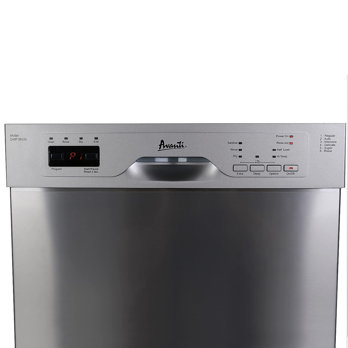 Avanti DWF18V3S 18-Inch Dishwasher Machine with LED Display, 3 Wash Options, 6 Automatic Cycles and Low Noise Rating, 53db, Stainless Steel