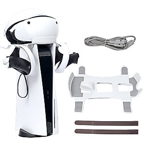 General Fantasy PS VR2 Headset Holder, PS VR2 Accessories Include PS VR2 Headset and Controllers Hanger with 2-in-1 USB C Charging Cable with Cable Ties - White