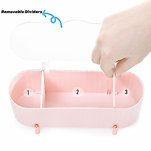 ZOOFOX 2 Pack Qtip Holder Dispenser, Cotton Pads Holder with Clear Lid, Adjustable 3-Grid Bathroom Canisters for Cotton Ball, Swab, Round Pads, Floss, Perfume, Lipstick