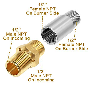 MCAMPAS 1/2" Air Mixer Nozzle Valve for Natural Gas Propane Gas LPG Fire Pit Burner. 100% Brass Air Mixer Nozzle with 304 Stainless Steel 1/2" Female NPT to 1/2" Male NPT (150.000 BTU)