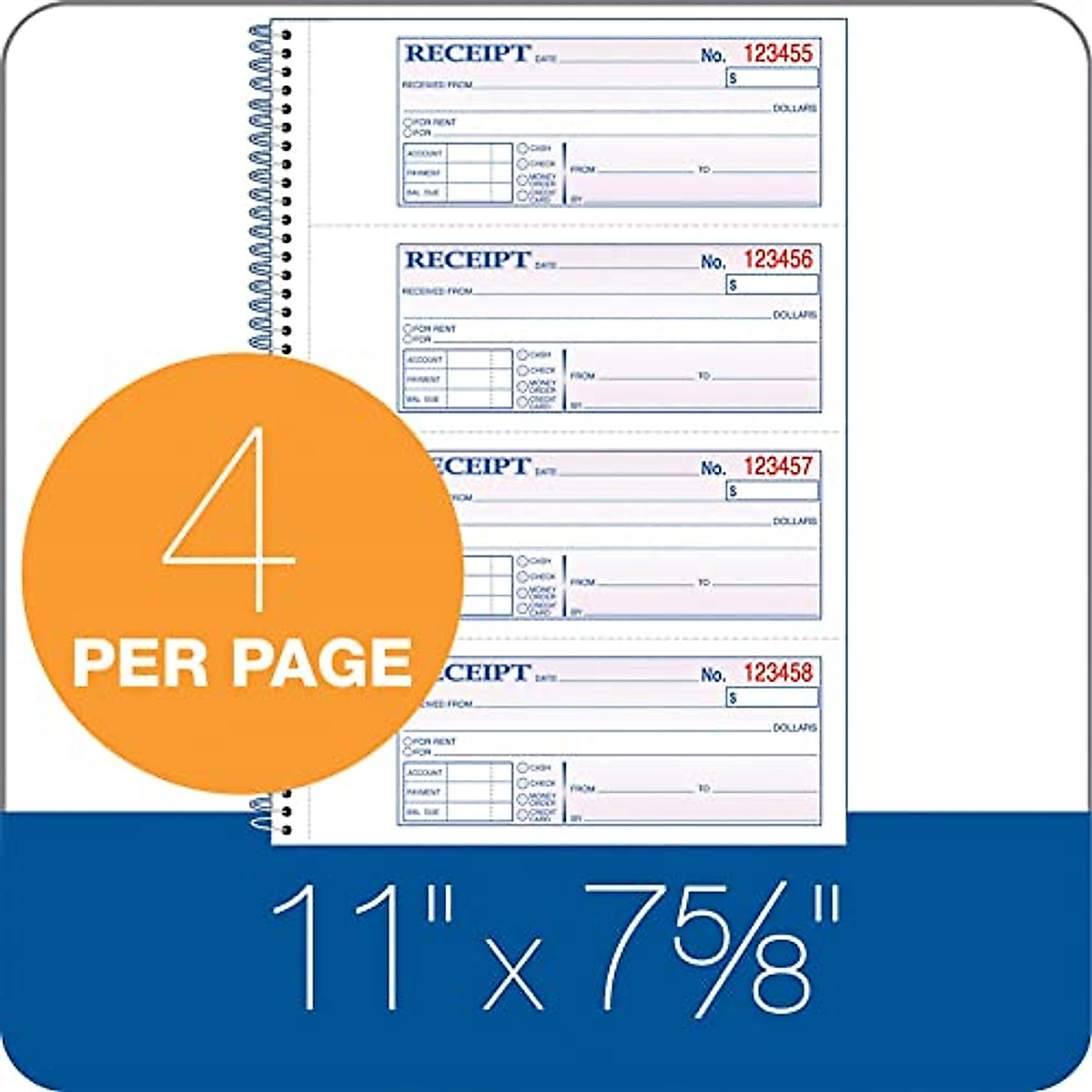 Adams(R) Carbonless 2-Part Spiral Money/Rent Receipt Book, 7 5/8in. x 11in., Book of 200 Sets, SC1182