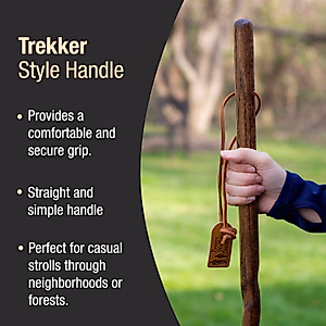 Brazos Handcrafted Wood Walking Stick, Twisted Oak, Trekker Style Handle, for Men & Women, Made in the USA, Brown, 55"