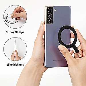 Sinjimoru Ring Magnetic Plate for Stickers, Slim Plate for MagSafe Charger & MagSafe Accessories for All Smartphones & iPhone 12/13 and 14 Series. M-Plate Black