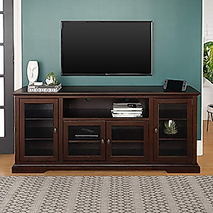 Walker Edison Brahm Classic Glass Door Storage TV Console for TVs up to 80 Inches, 70 Inch, Espresso Brown