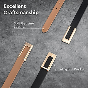 gingokuo Womens Genuine Leather Belt for Jeans Pants Ladies Casual Skinny Waist Dresses Belt BlackKhaki 34