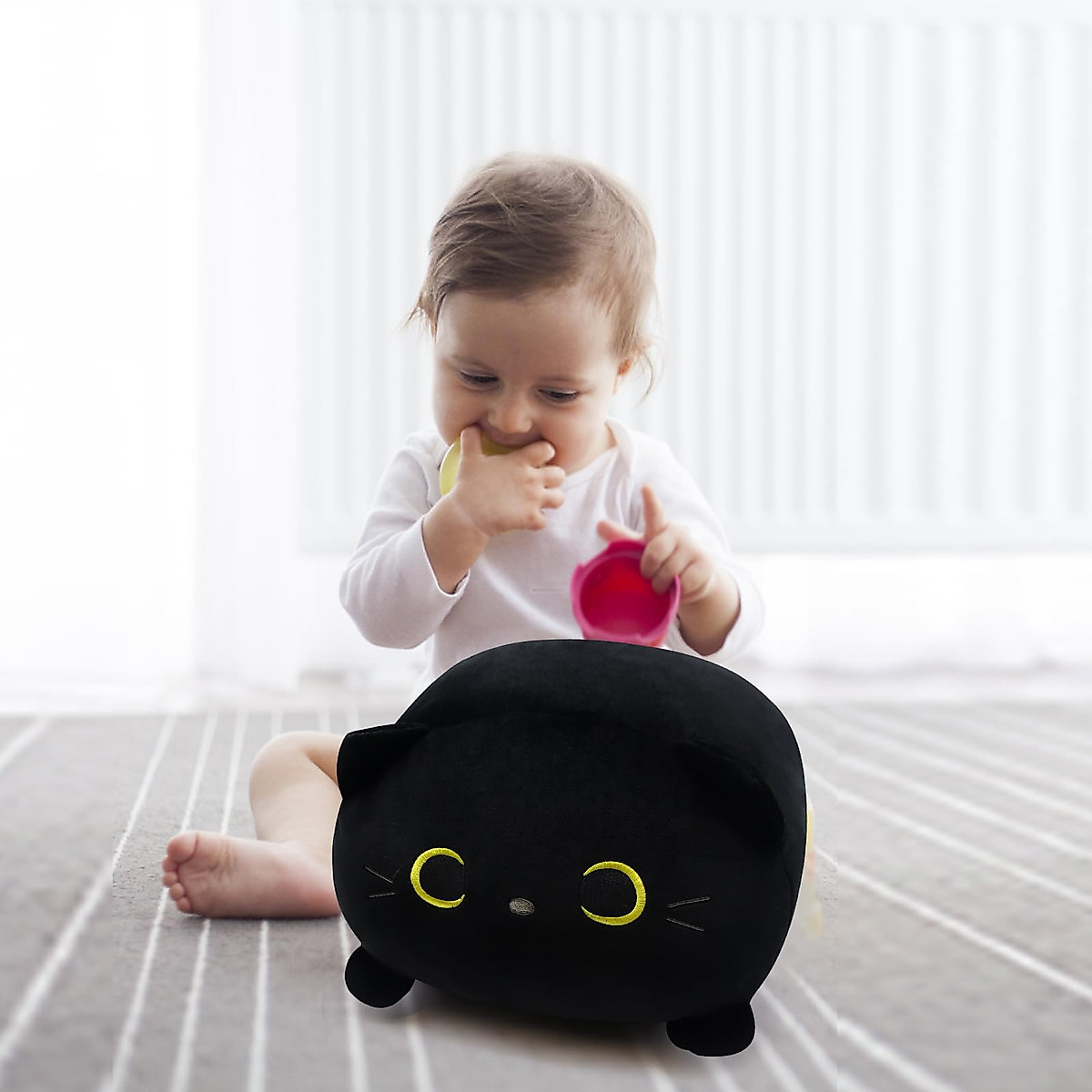 Desdfcer Black Cat Plush, 12''Black Cat Pillow, Black Cat Stuffed Animal Plush,Cute Black Cat Plushie,Kawaii Cat Plush Pillow Lumbar Back Cushion,Gift for Halloween Christmas