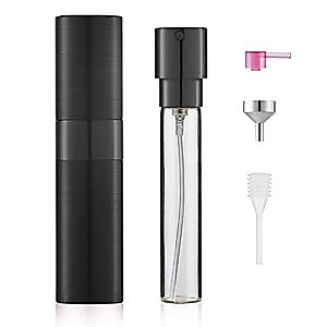 LISAPACK 8ML Brushed Atomizer Perfume Spray Bottle for Travel, Empty Refillable Cologne Dispenser, Portable Sprayer (Black)