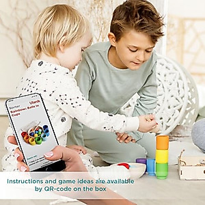 Ulanik Rainbow Balls in Cups Toddler Montessori Toys for 1+ Year Old Kids Wooden Matching Game for Learning Color Sorting and Counting — 7 Balls, 1.18 in