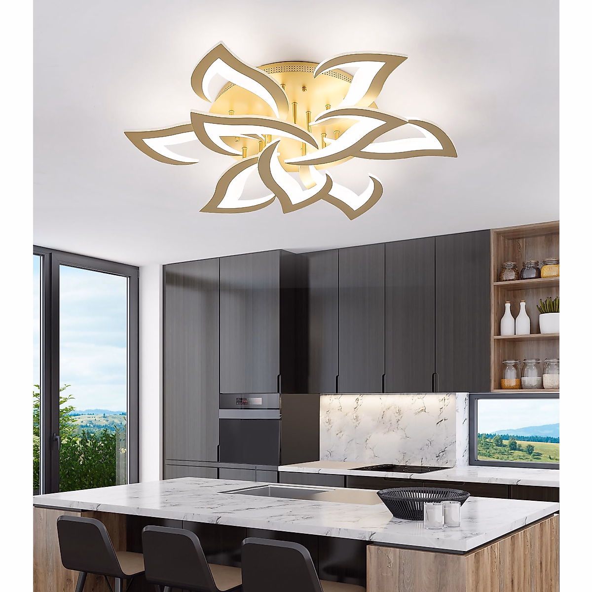 MEIXISUE LED Ceiling Light Gold Dimmable Close to Ceiling Lamp with Remote Control for Living Room,Bedroom,Kitchen,W31.5