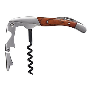 Premium Waiters Corkscrew - 3 in 1 Stainless Steel Wine Opener with Rosewood Pull Tap Handle Bottle Opener and Serrated Foil Cutter