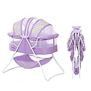 Dream On Me Karley Bassinet in Periwinkle, Lightweight Portable Baby Bassinet, Quick Fold and Easy to Carry , Adjustable Double Canopy, Indoor and Outdoor Bassinet with Large Storage Basket.