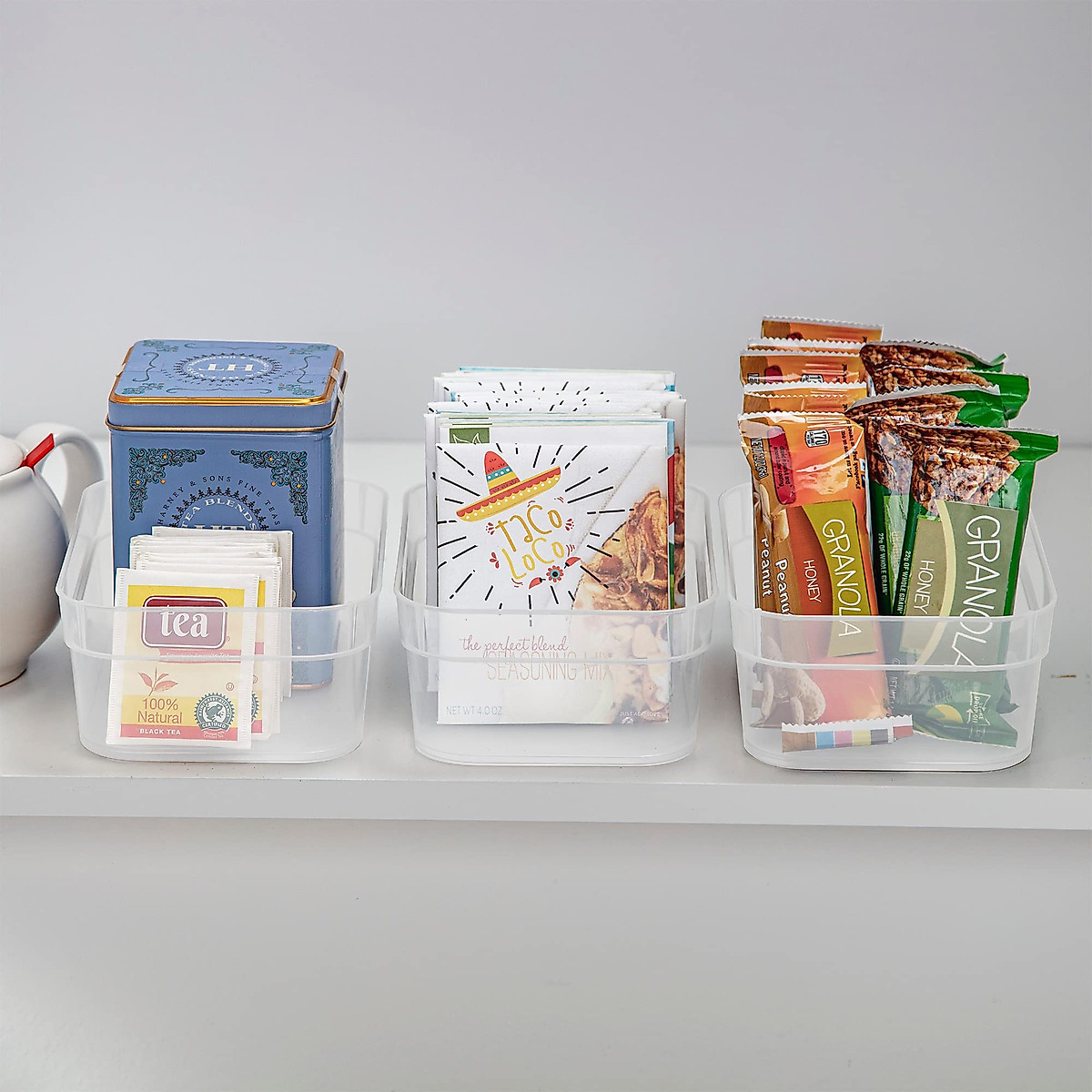 Sterilite 13558608 Medium Storage Trays with Sturdy Banded Rim and Textured Bottom for Desktop and Drawer Organizing, 3-Pack, Clear