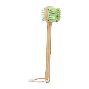 TOOYFUL Shower Brush Back Scrubber for Shower, Cleaning Skin Wet Brushing, Dual Sided Long Handle Back Scrubber, Bath Brush for Lotion Body,Women Men, Green, 32.5cmx7.1cm