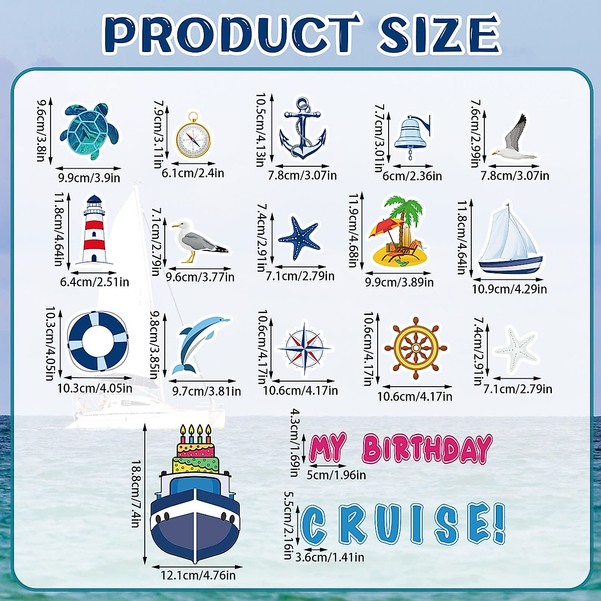 25 Pcs My Birthday Cruise Funny Car Magnets Cruise Door Magnet Flip Flop Boat Anchor Cruise Ship Decorations Magnetic Fridge Magnet Decal Life Preserver Ring Ship Steering Wheel Decorative Magnets