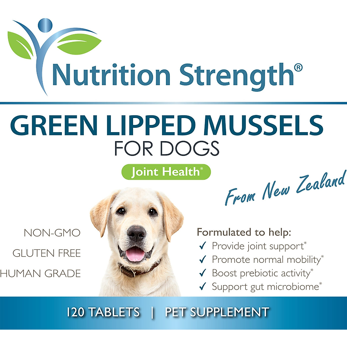 Nutrition Strength Green Lipped Mussels for Dogs for Joint Support & Inflammatory Relief, Promote Normal Mobility & Flexibility, Boost Prebiotic Activity, Support Gut Microbiome, 120 Chewable Tablets