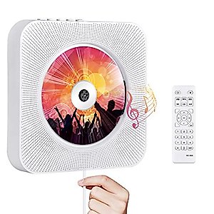 Portable CD Player with Bluetooth, Qoosea Wall Mountable CD Players Music Player Home Audio Boombox with Remote Control FM Radio Built-in HiFi Speakers LCD Display MP3 Headphone Jack AUX Input Output