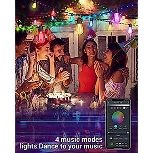 RGB & Warm White 50ft Smart String Lights Outdoor with Rope Fairy, Waterproof Shatterproof Bluetooth APP Remote Control Color Changing Dimmable Patio Lights for Balcony, Backyard, Party, Holiday RGBw