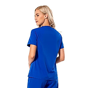 PuriPure Women Scrubs Top V-Neck Athletic Workwear Uniform 4-Way Stretch V-Neck Scrub Top with 2 Pockets (XX-Large, Galaxy Blue)