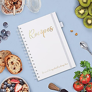 JUBTIC Recipe Book to Write in Your Own Recipes,Sprial Hardcover Personal Blank Recipe Book, Make Your Own Family Cookbook with Gold Foil Stickers, Recipe Notebook Hold 120 recipes - Pearl