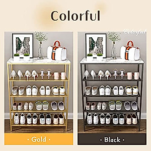 IOTXT Metal Shoe Rack, 5-Tier Shoe Storage Unit Flat, Shoe Organizer Shelf with 4 Metal Mesh Shelves and MDF Wooden Top Board for Entryway, Hallway, Closet, Living Room, Bedroom, Industrial, Gold