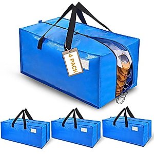Heavy Duty Moving Bags Large Storage bag with Backpack Straps Strong Handles & Zippers, Clothes Blanket Packing Bags for Space Saving, Alternative to Moving Boxes College Moving Supplies Blue (4 Pack)