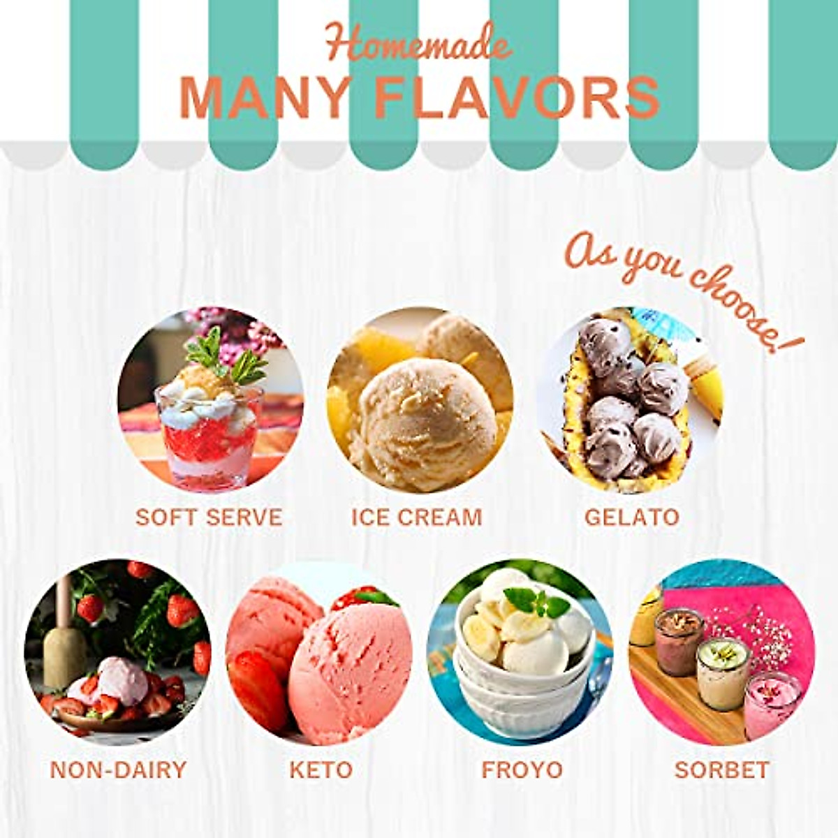 swicifii Ice Cream Maker with automatic cooling system,soft serve ice cream machine,yogurt maker, Gelato,Sorbet, White 9inchx6.5inchx7.5inch XWDS-BQLJ XWDS-BQLJ-W